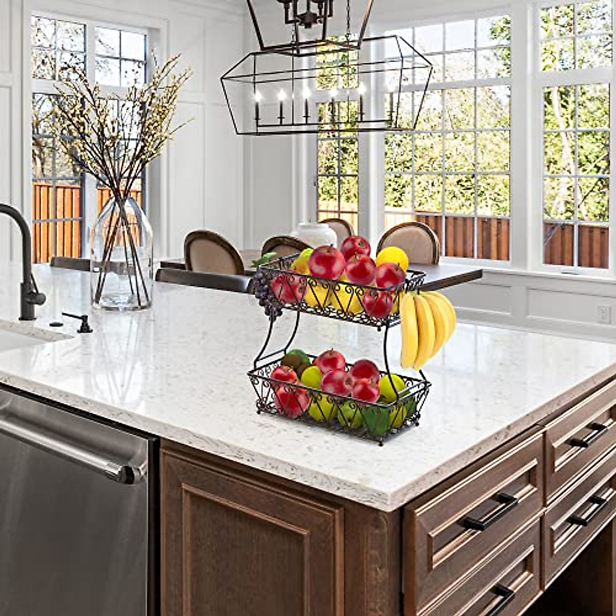 Simple Houseware 2-Tier Countertop Fruit Basket Bowl Storage, Bronze