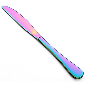 WYT Colorful Dinner Knives Set of 8, Stainless Steel Rainbow Premium Dinner Knife 9.1-Inche, Muticolorful 8-Piece Cutlery Dinner Knives, Mirror Polish, Dishwasher Safe…