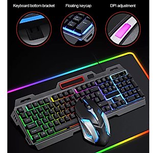 EXHNLE Gaming Keyboard and Mouse Combo, LED Rainbow Backlit Keyboard with 104 Key Computer PC Gaming Keyboard for PC/Laptop