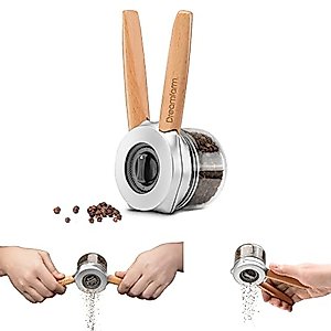 Dreamfarm Ortwo + Extra Jar | One-Handed Pepper Mill with Ceramic Grinder & Wooden Handle | Refillable Pepper Grinder | Adjustable Salt Grinder and Spice Mill | Manual Pepper Mill | 2oz