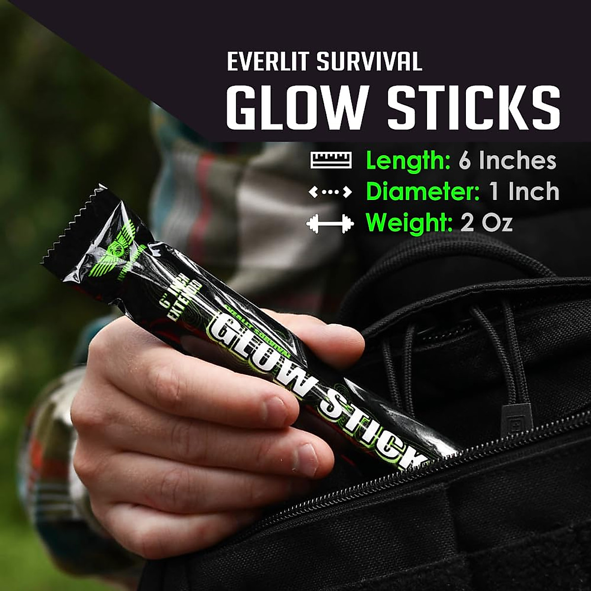 EVERLIT 24 Glow Sticks - 6 Inches Light Sticks for First Aid Kit, Parties, Camping, Hiking, Outdoor, Disasters, Emergencies Up to 12 Hours Duration…Bulk (24 Pack, Green)