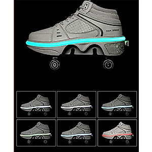 LDTXH Automatic Walking Shoes Invisible Roller Skate, 2-in-1 Parkour Shoes/Inline Roller Skating Shoes, Double-Row Quad Roller Skates Outdoor Sports Kick Rollershoes,White with Light,7.5