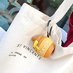 Ultra Thick Soft Silicone Winnie the Pooh Bear Hunny Case with Hook Clip Chain for Apple Airpods 1 2 1st 2nd Honey Pot Jug Disney Disneyland 3D Cartoon Vintage Cute Lovely Gift Girls Kids Daughter