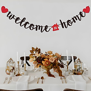 Pre-Strung Welcome Home Banner, Black Glitter Welcome Home Banner - Pre-Strung on 8 ft Strand - Housewarming, Homecoming, & Military Return Party Decorations & Decor(Black Welcome Home)