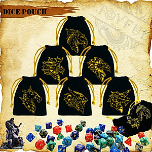 TOYFUL 6 Sets DND Dice Polyhedral Dungeons and Dragons DND RPG MTG Table Game Dice Bulk with Free Six Drawstring Bags and D&D Dice Tower Black