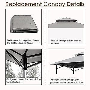 Grill Gazebo Replacement Canopy Roof – Hugline 5x8 Outdoor Grill Shelter Canopy Top Double Tiered BBQ Tent Cover Fit for Model L-GG001PST-F (Gray)