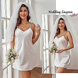 Avidlove White Satin Chemise for Women Slip Under Dress Mini Sleepwear Nightgown