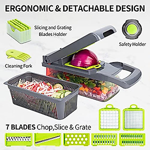 WmanCok Vegetable Chopper,12-in-1 Multifunctional Veggie Chopper,Grey Kitchen Vegetable Slicer Dicer Cutter,Potato Onion Food Chopper with Vegetable Peeler,Hand Guard and Container