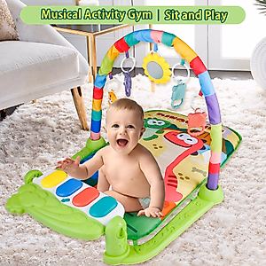 BIBIELF Baby Play Mat, Kick Play Piano Activity Gym Mat with Musical Light Activity Center & Play Piano, Baby Early Development Toys Gift for Newborn Infants Toddlers