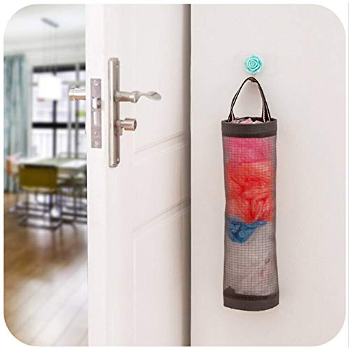 EJY Grocery Bag Storage Holder,Folding Hanging Storage Bag Trash Bags Holder Mesh Garbage Bag for Home and Kitchen,Black