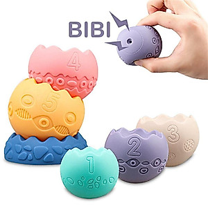 Baby Sensory Balls Teething Toys 6 9 12 18 Months Soft Building Blocks Toddlers Montessori Early Developmental Educational Fine Motor Skills Stacking Ring Infant Boys Girls Gifts One 1 2 3 Year Old