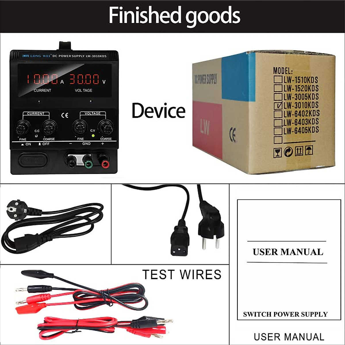 Lwlongwei DC Power Supply Variable, 30V 10A 300W Adjustable Switching Regulated DC Bench Power Supply with 4-Digits LED Power Display Coarse and Fine Adjustments