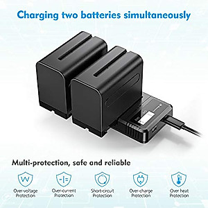 Powerextra Fast Charger Dual USB Charger with LCD Display for Sony NP-F970 NP-F930 NP-F950 NP-F960 NP-F550 NP-F530 NP-F330 NP-F570 Battery