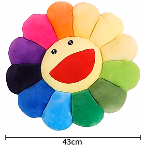 SNEPOO Smile Face Plush Rainbow Pillow, Sunflower Indie Decor Plush Pillow Soft & Comfortable Flower Floor Pillow for Home Reading Bed Room Decoration