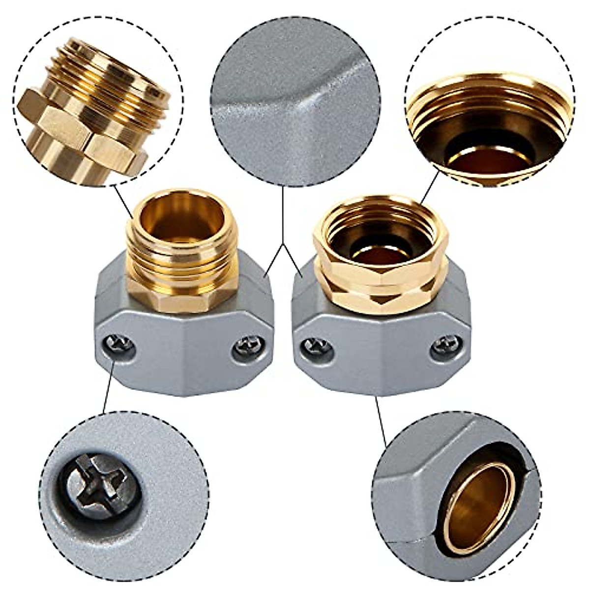 CYEAH Garden Hose Repair Kit 3 Sets, Zinc and Aluminum Male Hose End Water Hose Repair Connector, Garden Hose Repair Fittings, Fit 5/8" and 3/4" Garden Hose