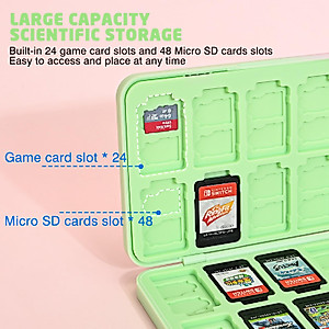 DLseego Game Card Case for Switch Lite/Switch/Switch OLED, Switch Game Cartridge Memory Card Portable Storage Box with 24 Game Card Slots and 48 Micro SD Card Slots-Pink Green