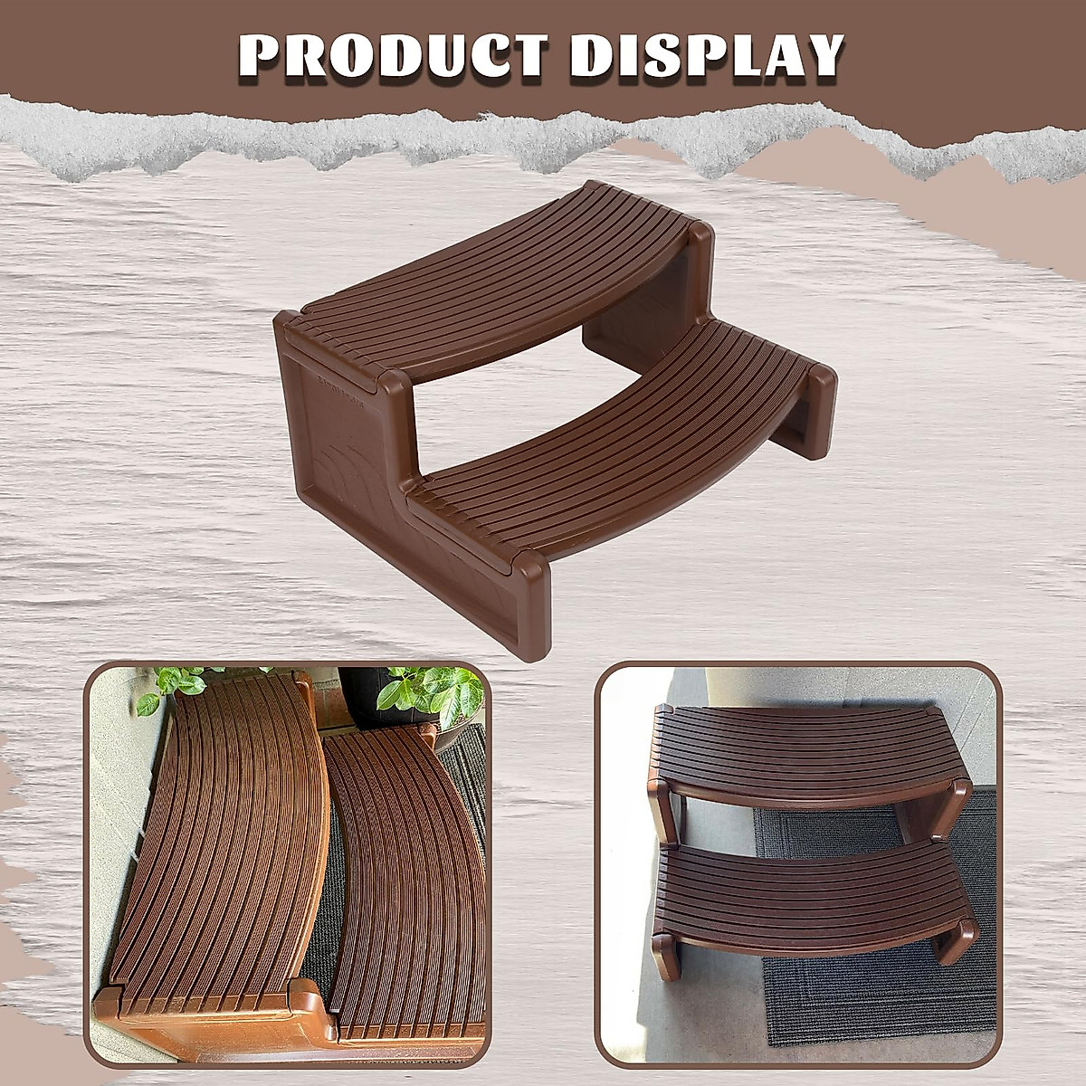 ECOTRIC Spa and Hot Tubs Step Plastic Stairs for Round Straight Sided Spa Espresso Slip-Resistant Outdoor Indoor