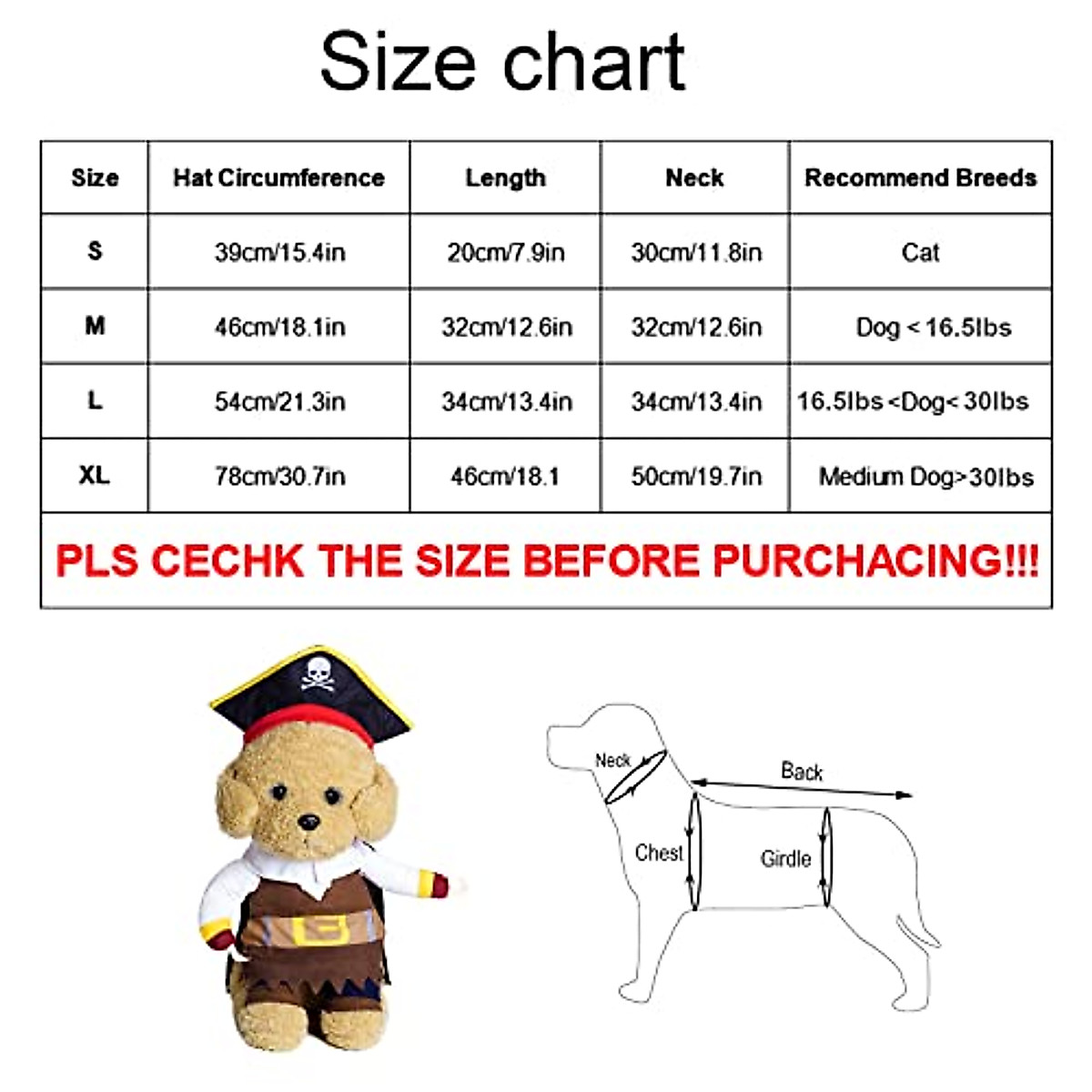 3 Pack Pet Pirate Costume Set Pirate Skull Cap Hat + Pirate Dog Cloak + Pirate Cosplay Jumpsuit for Cat Puppy Halloween Dress Up Costume Photo Props Accessories (Medium)