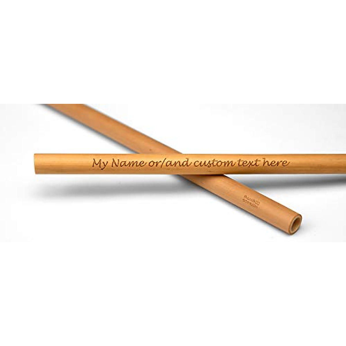 Personalized Bamboo Straw Individual kit - MOVE Line by Bamboo Step: 1 Reusable Straw and a cleaning brush in a kraft paper box. Laser Engraving of Custom Text. (Regular Diameter size)