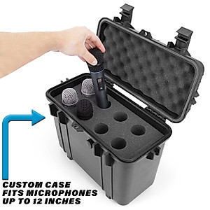 CASEMATIX Microphone Hard Case for 8 Mics Compatible with Sennheiser, Shure, Audio-Technica Microphones and Other Wireless Mic System Transmitter Receiver Microphones - Case Only