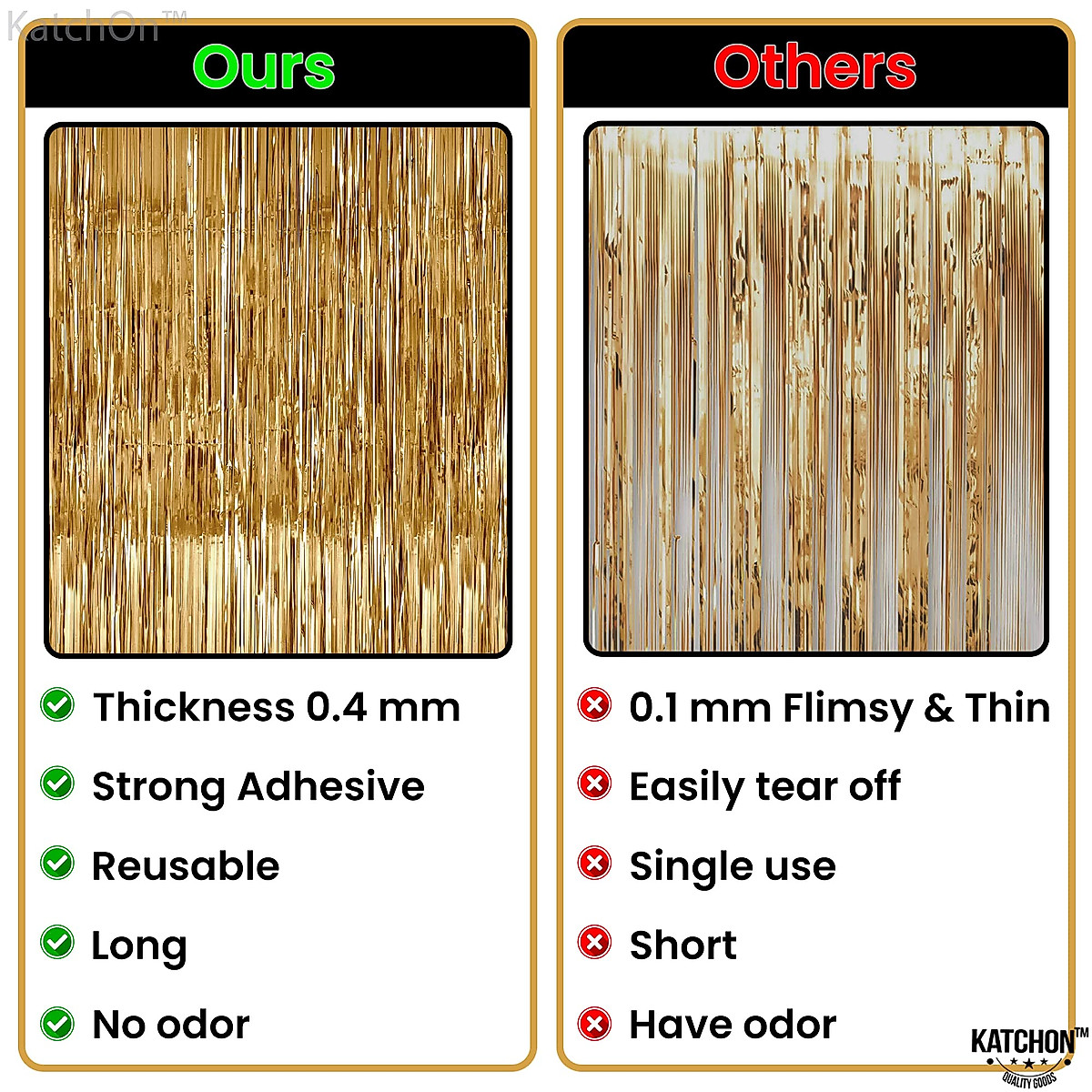 KatchOn, XtraLarge Champagne Gold Backdrop - 6.4x8 Feet, Pack of 2 | Gold Streamers for New Years Decorations | Gold String Backdrop for Gold New Years Eve Party Supplies 2024 | Golden Birthday Decor