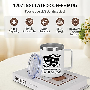 WFSJRED Theater Gifts 12 oz Insulated Mug for Coffee Mug with Leak-Resistant closeable hot lid for hot Drinks with Handle Broadway Gifts for Musicians (DRAMATIC)