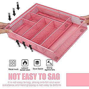 Banshou Desk Drawer Organiaer Tray,Metal Mesh Dividers Desk Organizer,Tray for Home Office,6Compartments(Pink)