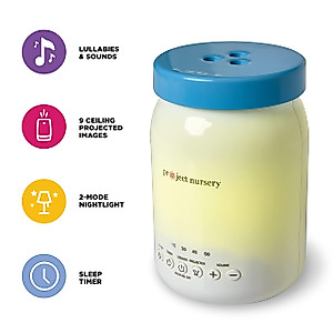 Project Nursery Dreamweaver Firefly Jar Night Light with Comforting Image Projector for Baby & Kids, White Noise Machine, Sleep Soother, Lullabies, Natural Sounds, Sleep Timer, AC or Batteries