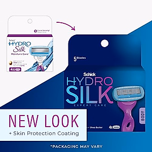 Schick Hydro Silk Moisture Razor Blade Refills, 4 Count | 5-Blade Moisturizing Razors for Women | Womens Moisturizing Razor Refills