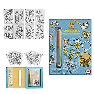 Big Game Toys~Ultimate Shrinkies Shrinky Art Shrink Film Kit Boy Dinks Zipper Pull Keychain Space Ship, Skate Boards, Robots, Guitar, Ice Cream