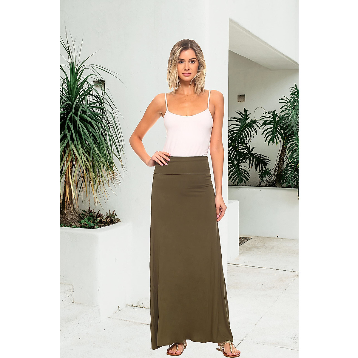 Isaac Liev Women's Pack of 3 Maxi Skirts for Women – Long Flowy Skirt Banded High Waist Band – 0013 BLK, OL, CH L