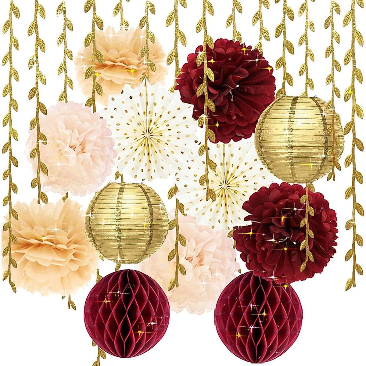 Burgundy Gold Birthday Party Decorations Women/Fall Bridal Shower Decorations Maroon Gold//Maroon Gold Bachelorette Party Decorations Gold Leaves Leaf Ribbon/Burgundy Gold Wedding