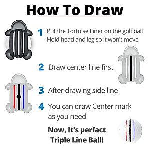 Tortoise Liner Golf Ball Line Marker Drawing Triple 3 Line Alignment Tool - Golf Ball Marking Stencils, 3 Color Markers, Triple Putter Sticker