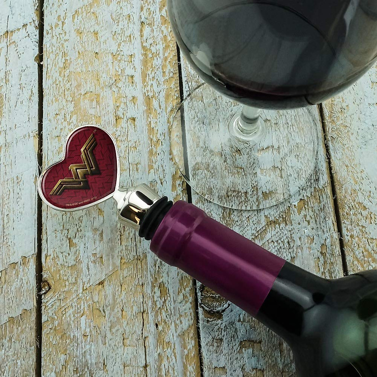 Justice League Movie Wonder Woman Logo Heart Love Wine Bottle Stopper
