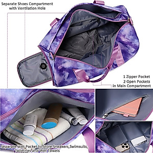 Gym Duffel Bag for Girls Weekender Overnight Bag with Wet Pocket Shoes Compartment Sports Dance Bag for Girls Teens Travel Duffle