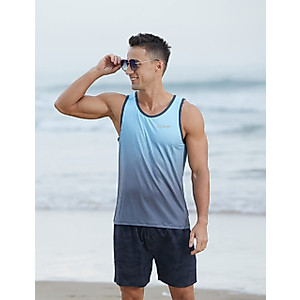 EZRUN Men's Quick Dry Workout Tank Top for Bodybuilding Gym Athletic Jogging Running,Fitness Training Swim Sleeveless Shirts(BlueGradient,s)