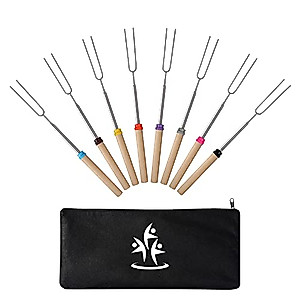 EcoNour Marshmallow Roasting Sticks (8 pack)| 32 Inches Extendable Telescoping Smores skewers for Fire Pit|Meat, Hotdog fork for campfire |Outdoor Grilling & Camping Accessory for Bonfires,BBQ party