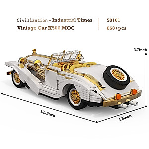 JMBricklayer Vintage Cars Building Blocks Sets 50101, Classic K500 Sports Car MOC Model Car Kits, Ideal Gifts for Teens Adults Girls Boys, Collectible Convertible Car Display Model(868 Pieces)