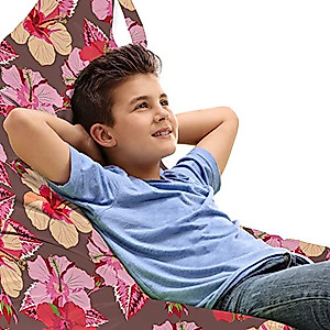 Ambesonne Flowers Lounger Chair Bag, Floral Theme Botanical Illustration Along Natural Tropical Pinkish Blossoms Pattern, High Capacity Storage with Handle Container, Lounger Size, Multicolor