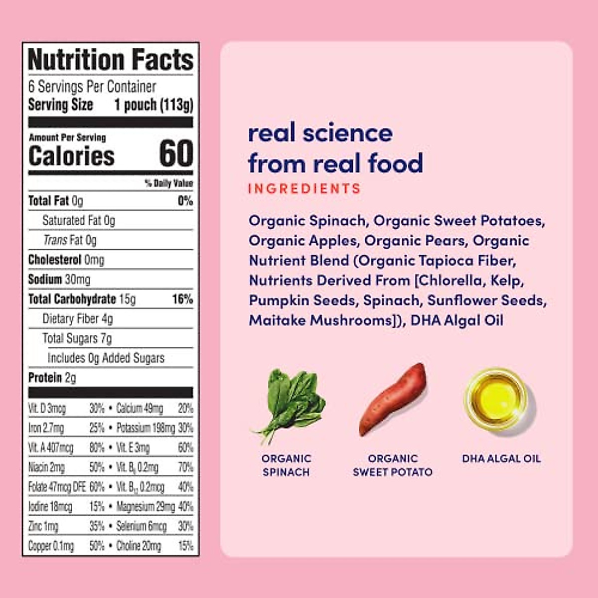 Cerebelly Baby Food Pouches – Spinach Apple Sweet Potato (4 oz, Pack of 6) - Toddler Snacks - 16 Brain-supporting Nutrients from Superfoods - Healthy Snacks, Gluten-Free, Non-GMO, No Added Sugar