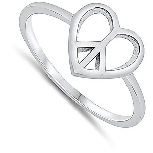 Beautiful Cutout Peace Sign Promise Heart Ring New .925 Sterling Silver Band Size 9