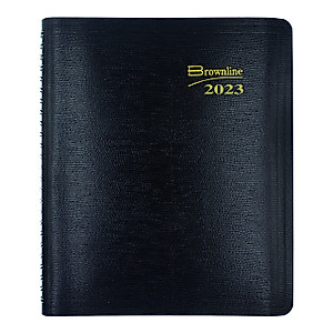 Brownline 2023 Essential Weekly/Monthly Planner, 12 Months, January to December, Twin-Wire Binding, 8.5" x 6.75", Black (CB850.BLK-23)