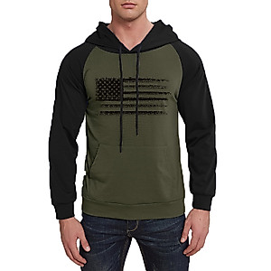 H HYFOL Men's Sweatshirt USA FLAG Patriotic Graphic Polyester Hoodies for Men Pocket Raglan Long Sleeve Sweatshirts(Olive Green,L)