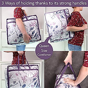 Clear Zippered Storage Bags (3-Pack) Closet Organizer Vinyl Bag for Bedding, Linen, Blankets, Duvet Covers, Comforters, Clothes & Toys | Multi Purpose & Space Saver PVC Organizers