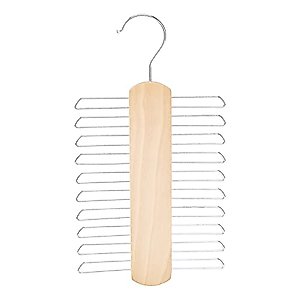 Amazon Basics 20 Bar Wooden Tie Hanger & Belt Rack - Natural, 2-Pack