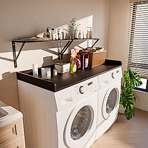 Washer and Dryer Countertop with Edge Rails (Include a Non-Slip) Mat 27.5" Depth x 54" Width Melamine Black, Release Your Laundry Room, Table Top for Washer and Dryer, Washer Dryer Work Surface