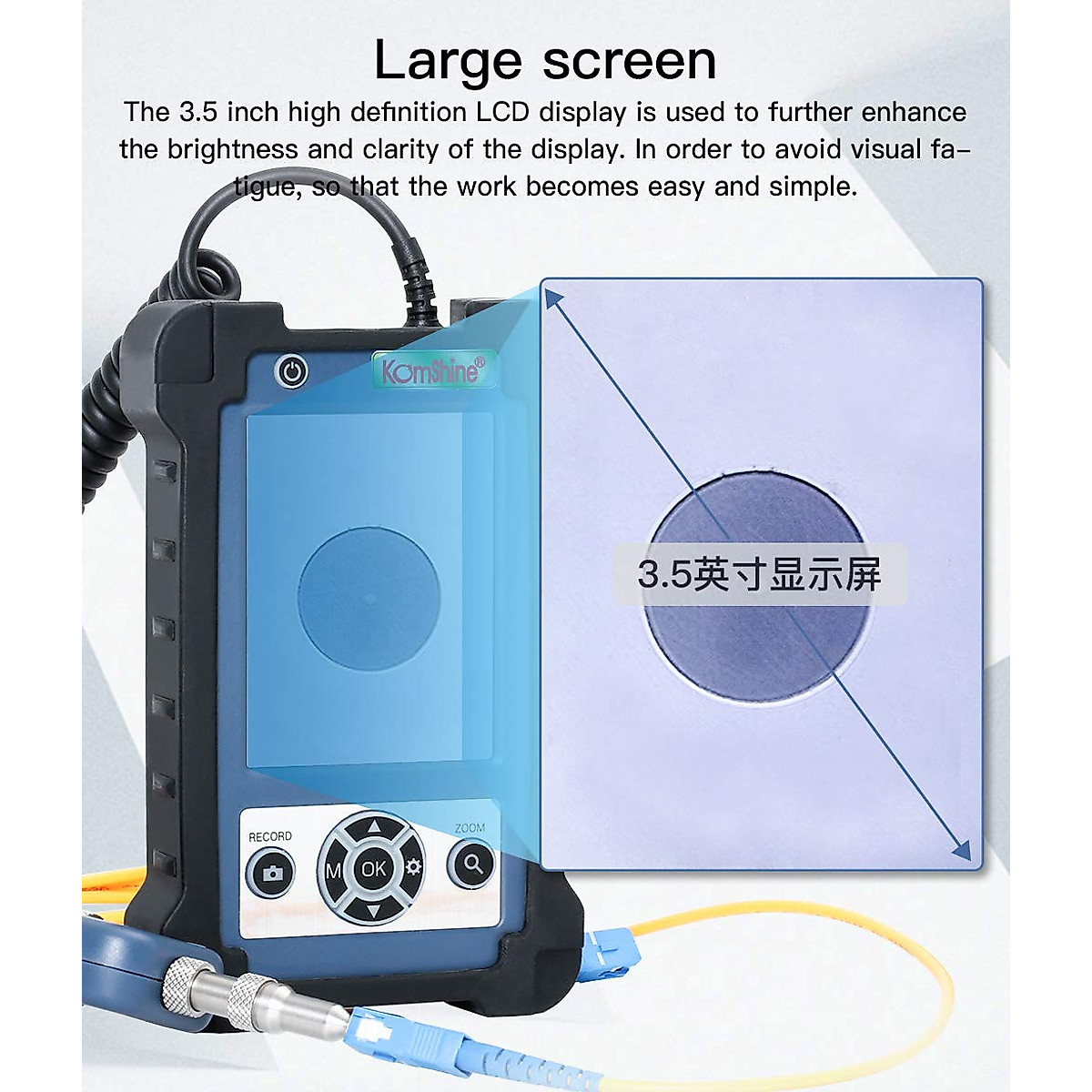 400X Magnification Fiber Optic Inspection Probe KIP-600V, Support Real-time Video Recording + Expansion of TF Card + Four UPC Tips + 3.5 inch HD LCD Display + 4,000mAh Large Battery Capacity FTTX Tool