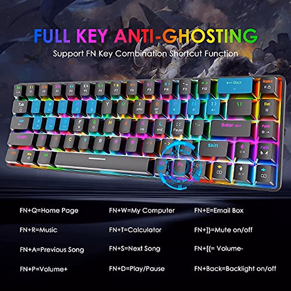 LexonElec T8 60% Mechanical Gaming Keyboard, RGB Backlit Compact Mechanical Keyboard, Blue Switches, Spill Resistant, Customizable Key Macro Function, for PC Gamers and Office Typists (Black)