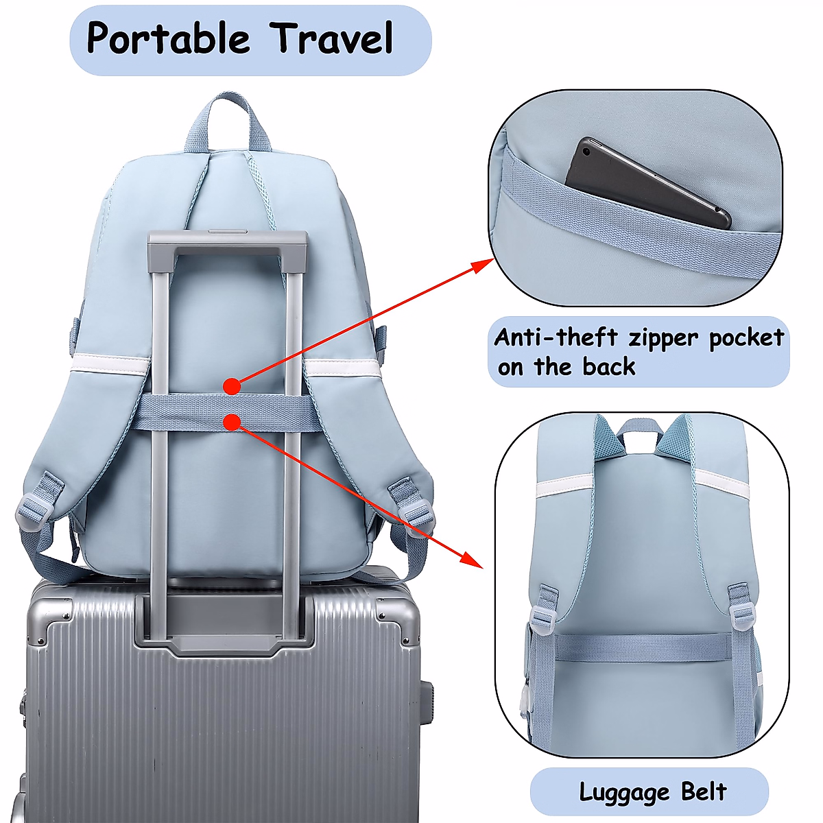 Makukke School Backpacks for Teen Girls - Laptop Backpacks 15.6 Inch College Cute Bookbag Anti Theft Women Casual Daypack,Blue Backpack