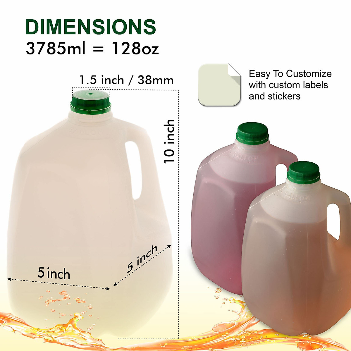 [5 PACK] Empty Plastic Gallon Juice Bottles with Tamper Evident Caps 128 OZ - Smoothie Bottles - Ideal for Juices, Milk, Smoothies, Picnic's and even Meal Prep by EcoQuality Juice Containers